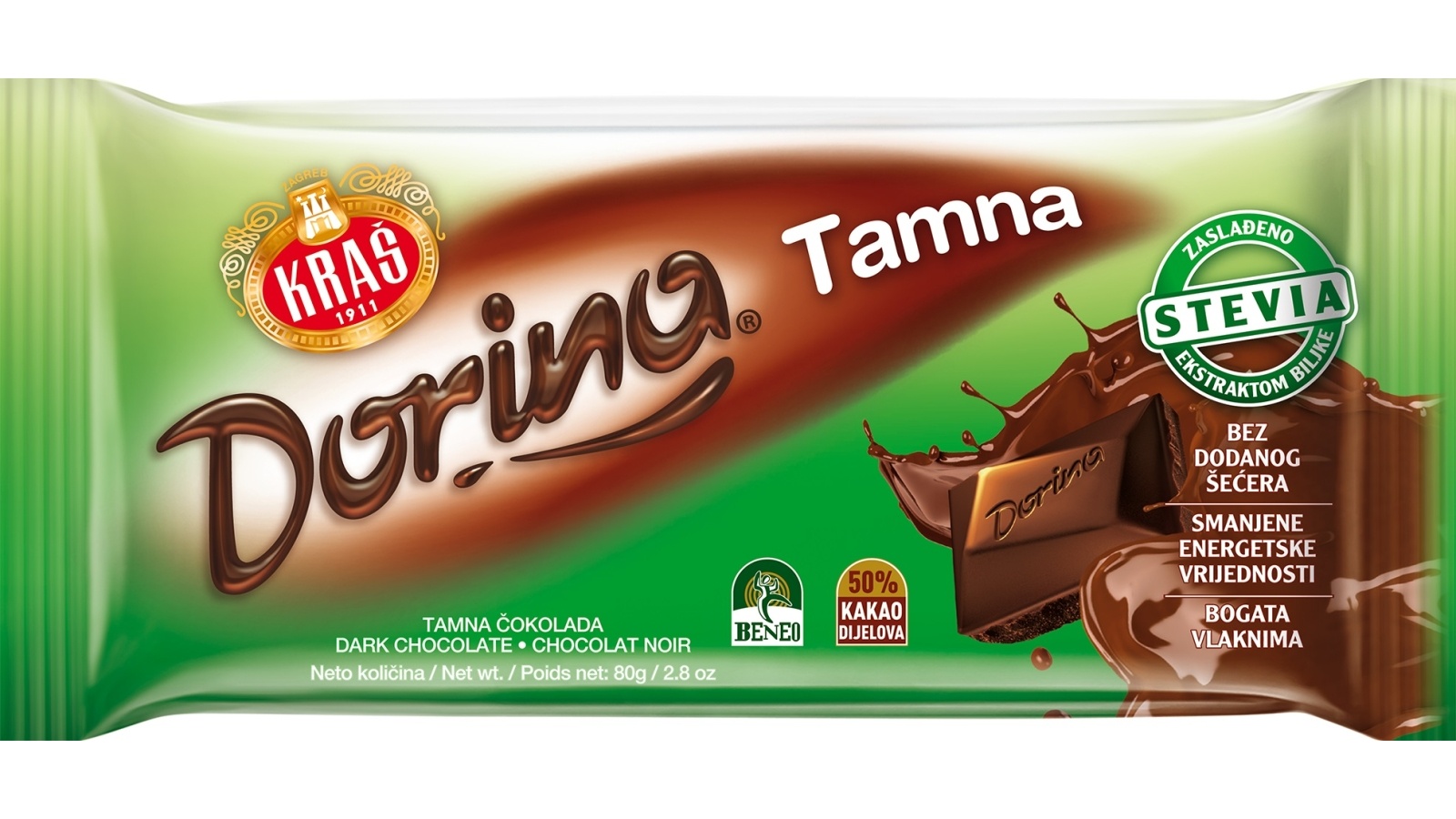 Čokolada KRAŠ Dorina tamna bez šećera 80g - Cenoteka