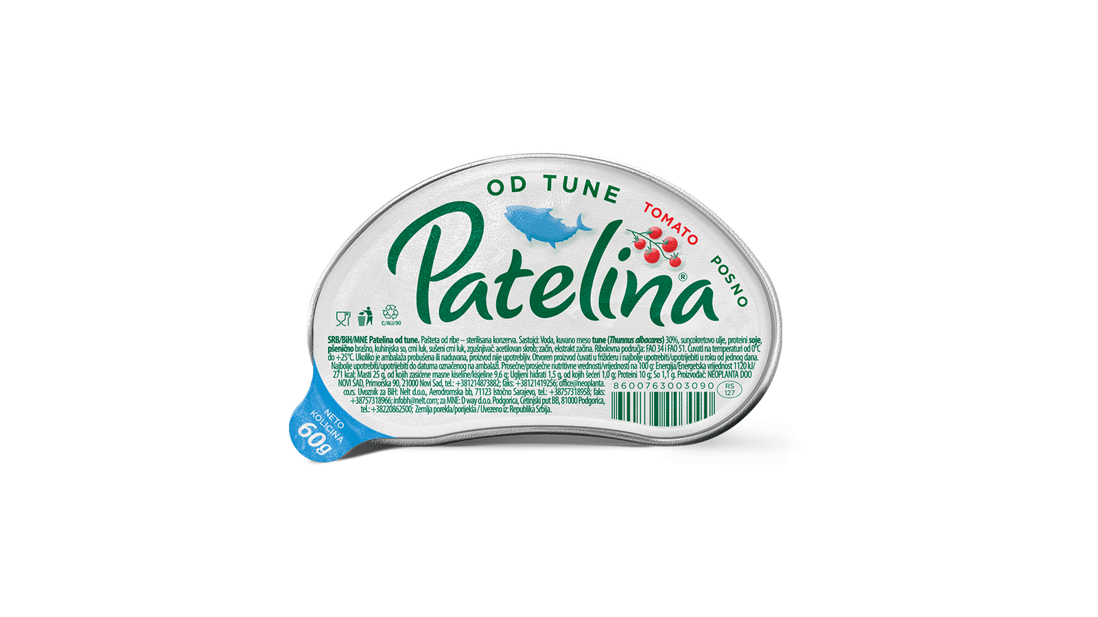 Pašteta PATELINA tuna tomato 60g - Cenoteka