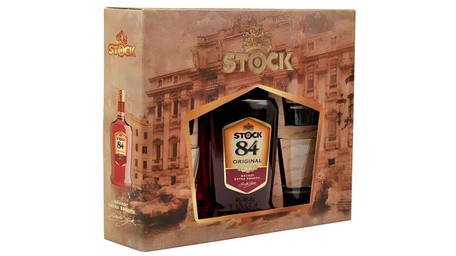 Brendi STOCK 84 0,7l + 4 čaše - Cenoteka