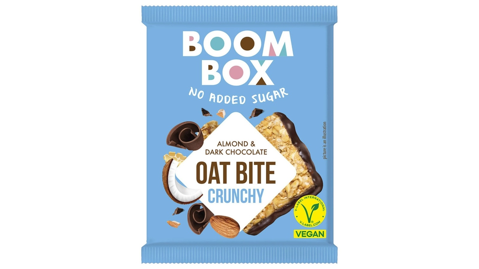 BOOM BOX ovsena pločica kokos badem tamna čokolada 20g - Cenoteka