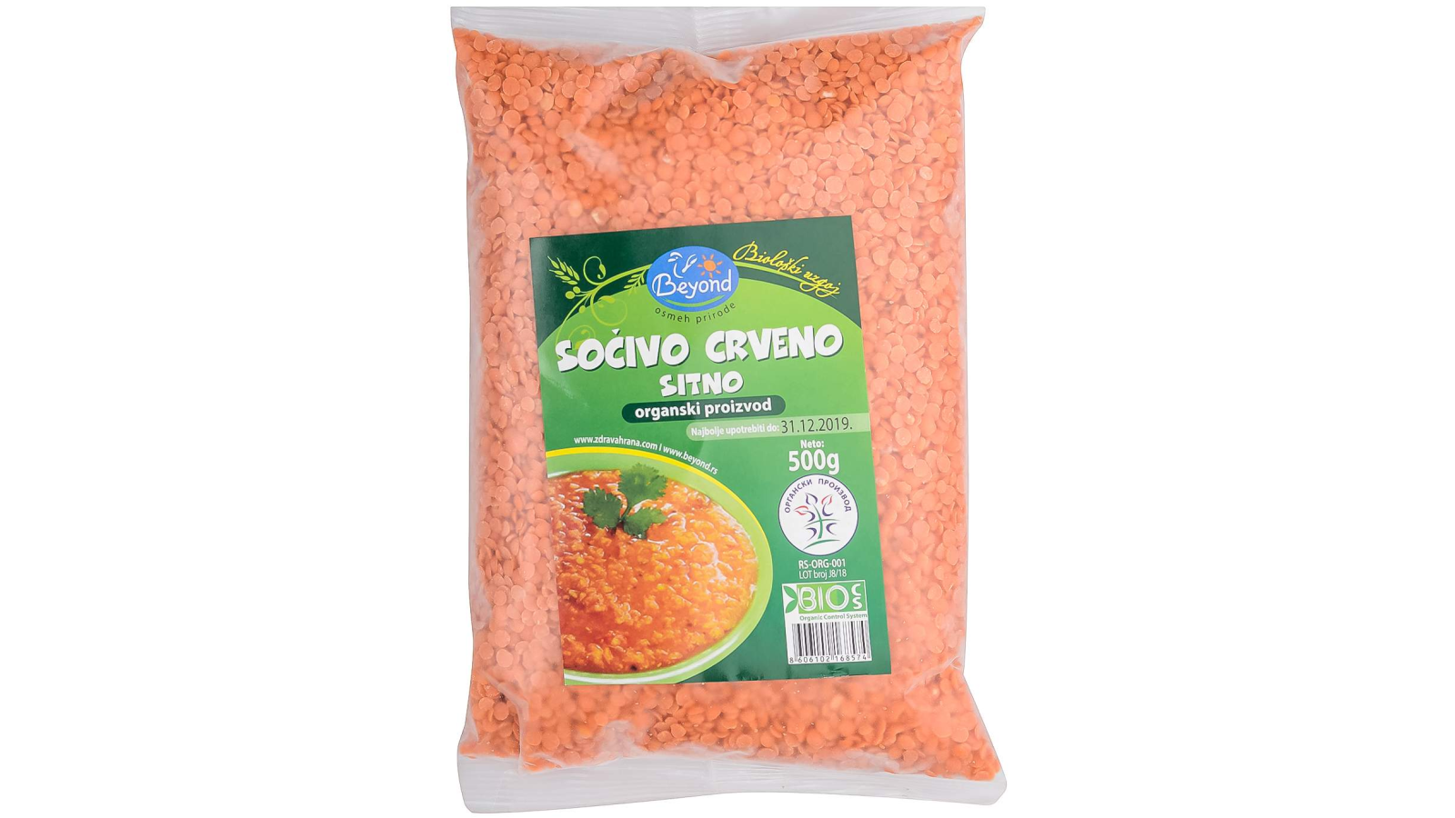 BEYOND crveno sočivo organic 500g - Cenoteka