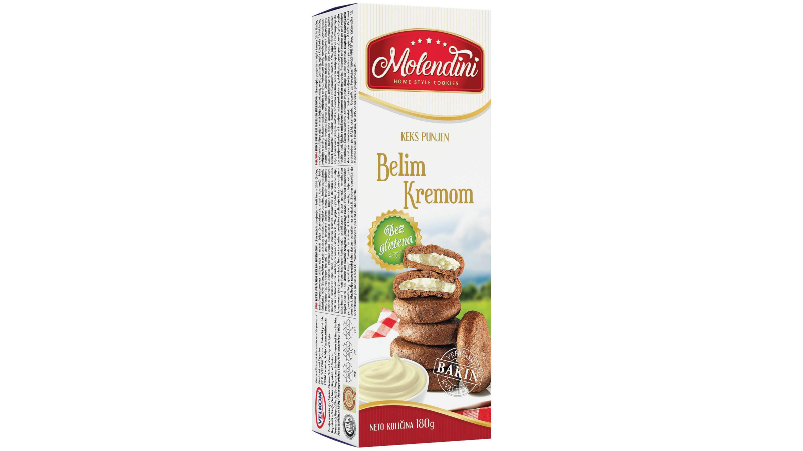 MOLENDINI Keks bez glutena sa belim kremom 180g - Cenoteka