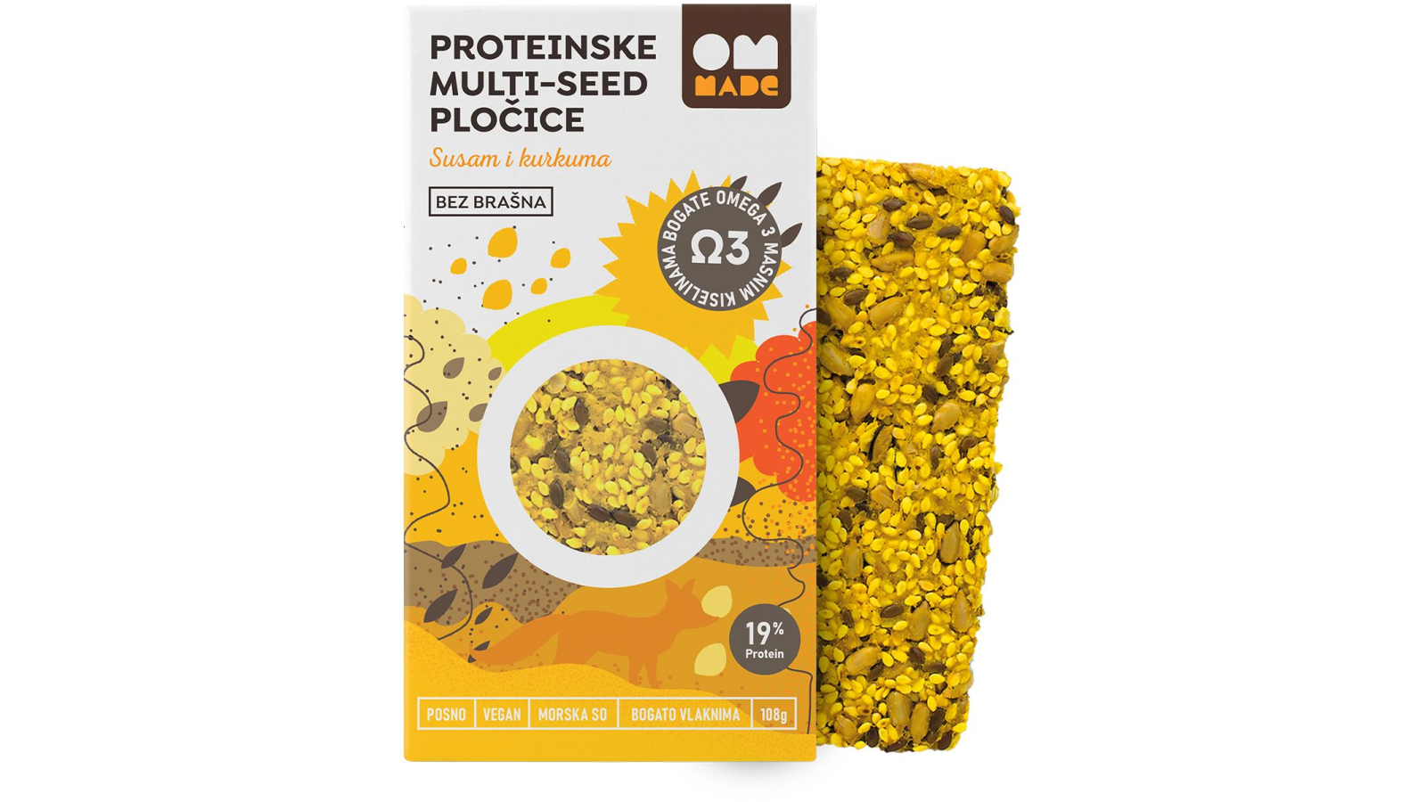 OM MADE proteinske pločice susam kurkuma 108g - Cenoteka