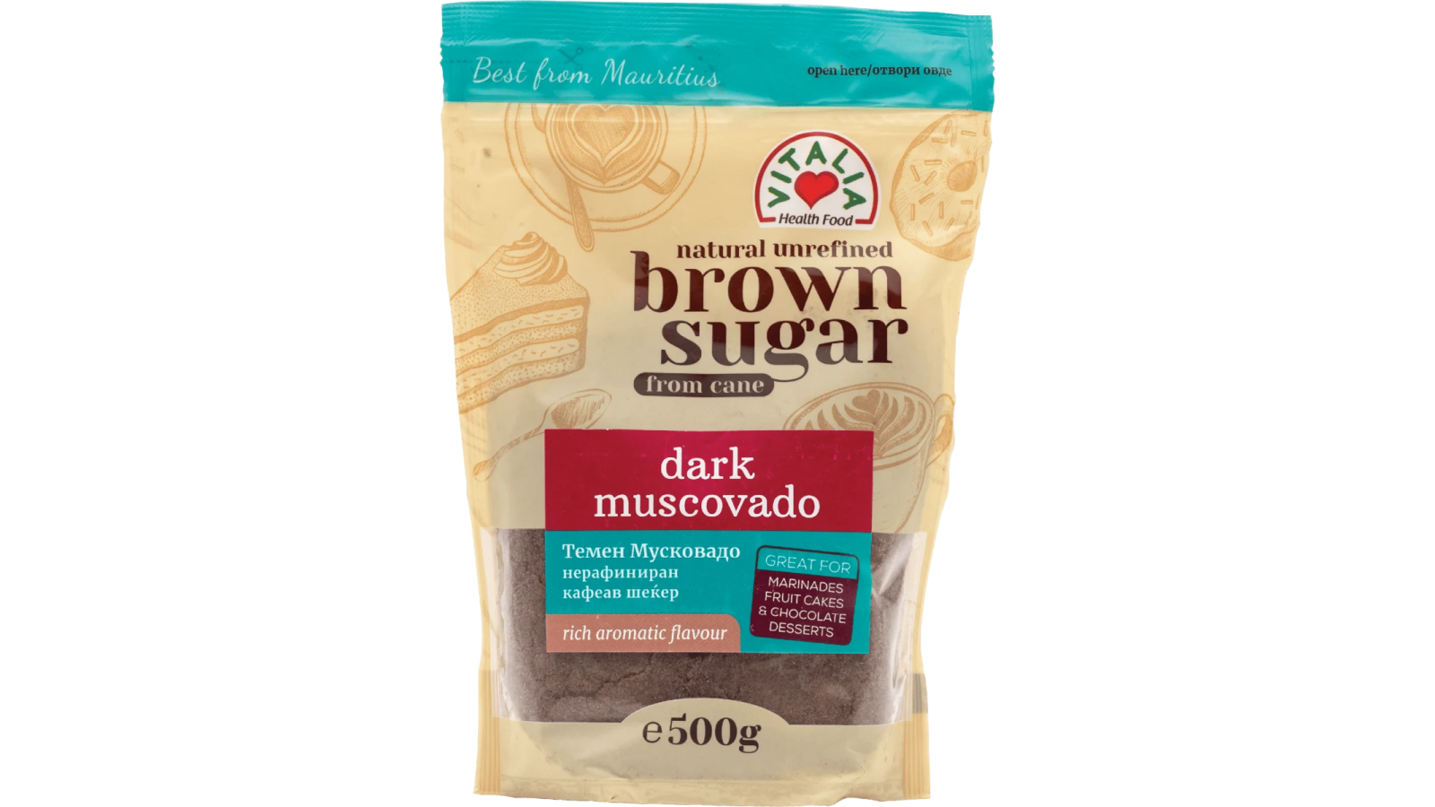 Braon šećer VITALIA Muscovado nerafinisani tamni 500g - Cenoteka
