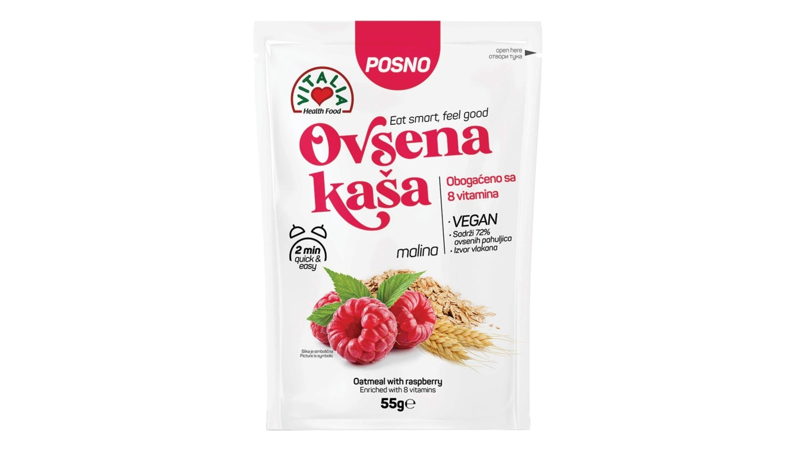 VITALIA ovsena kaša malina 55g - Cenoteka