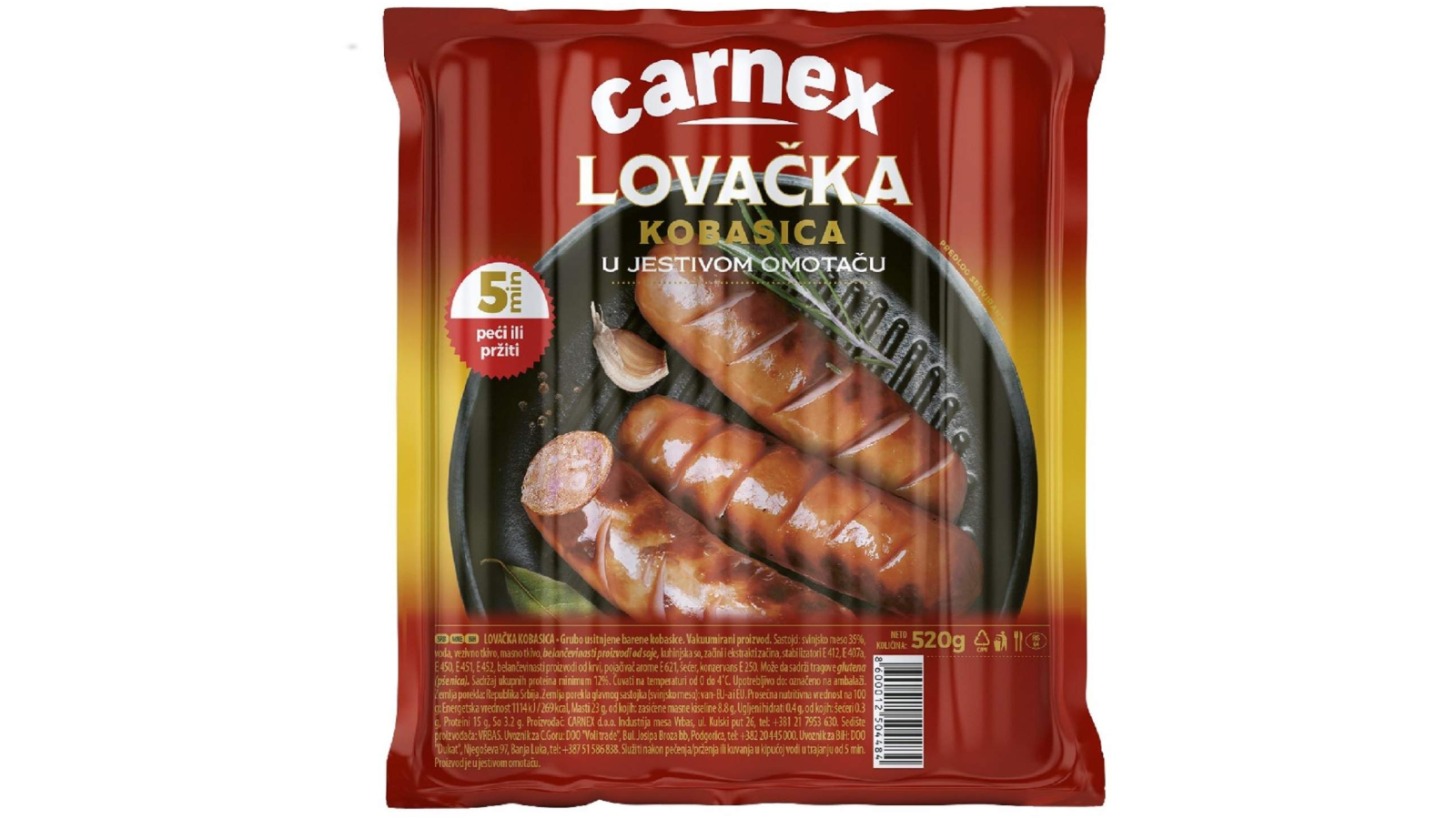 CARNEX Lovačka kobasica roštiljska 520g - Cenoteka