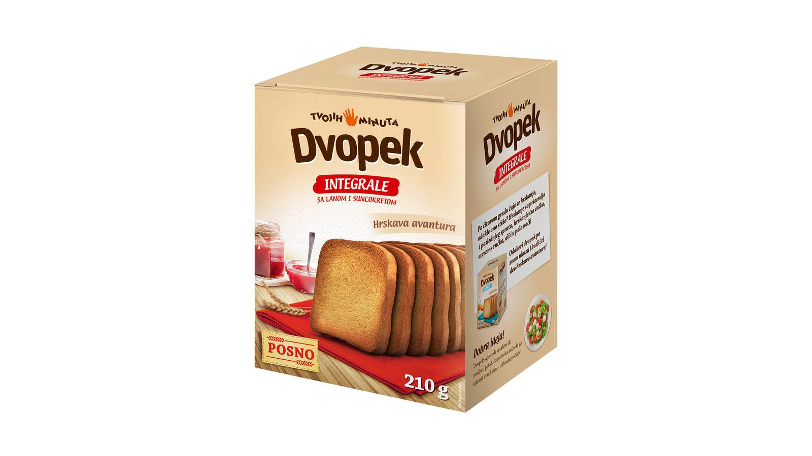 TVOJIH 5 MINUTA Dvopek integralni lan i suncokret 210g - Cene i Akcije