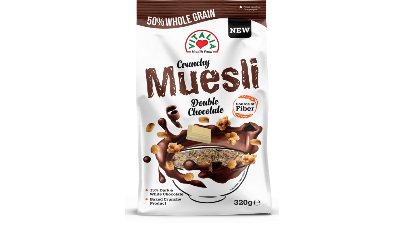 Musli crunchy dupla čokolada VITALIA 320g - Cenoteka