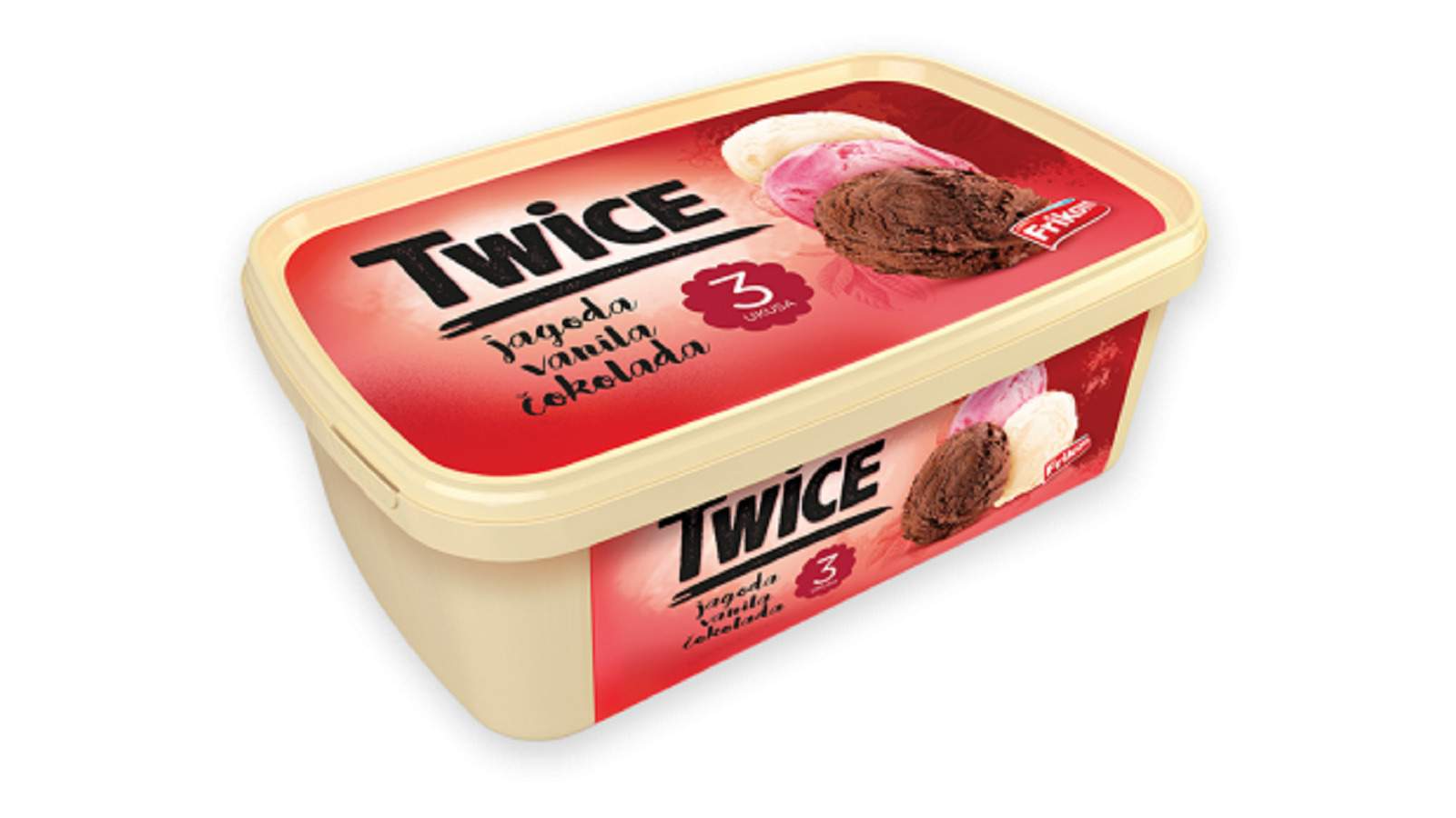 Sladoled FRIKOM Twice vanila čokolada jagoda 1700ml - Cenoteka