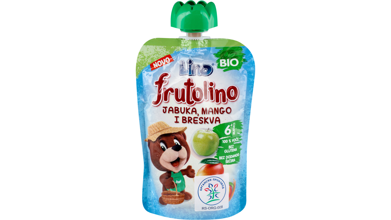 LINO bio kašica Frutolino jabuka mango breskva 100g - Cenoteka