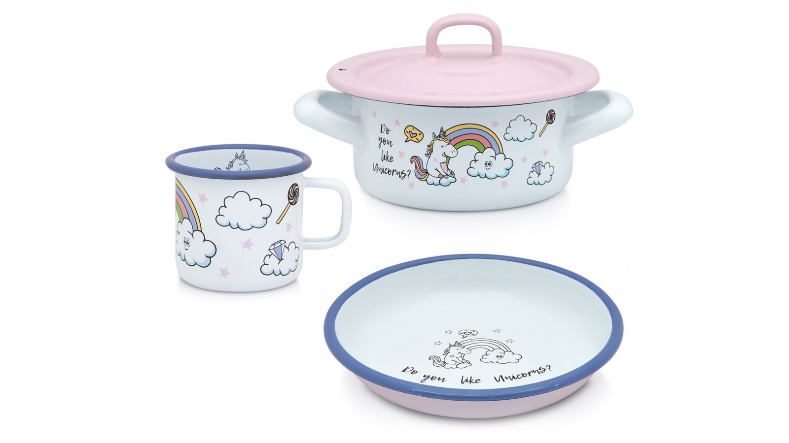 METALAC Dečiji set 3u1 Unicorn (plitka šerpa, tanjir, lonče) - Cenoteka