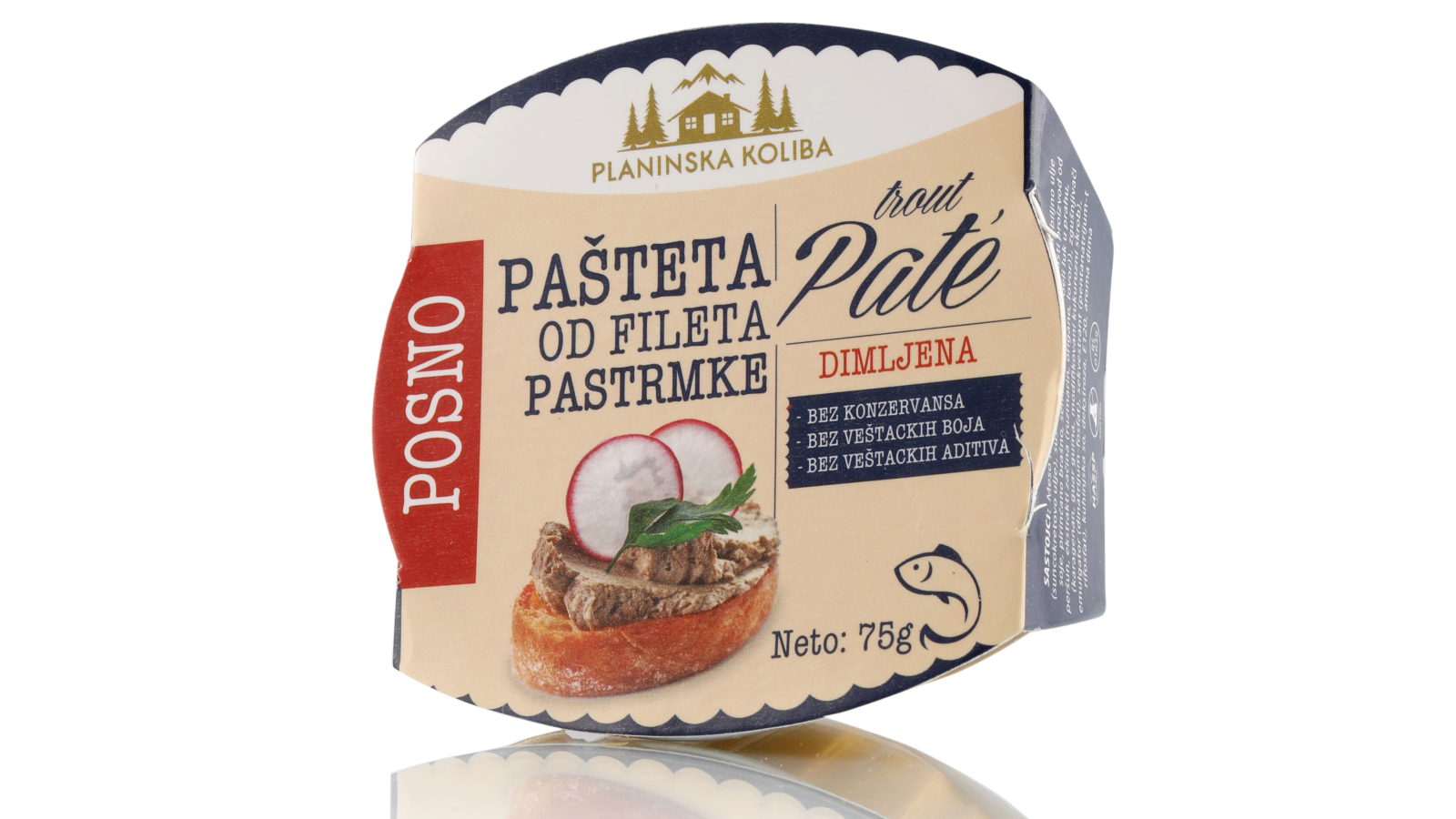 Pašteta od dimljenog fileta pastrmke PLANINSKA KOLIBA 75g - Cenoteka