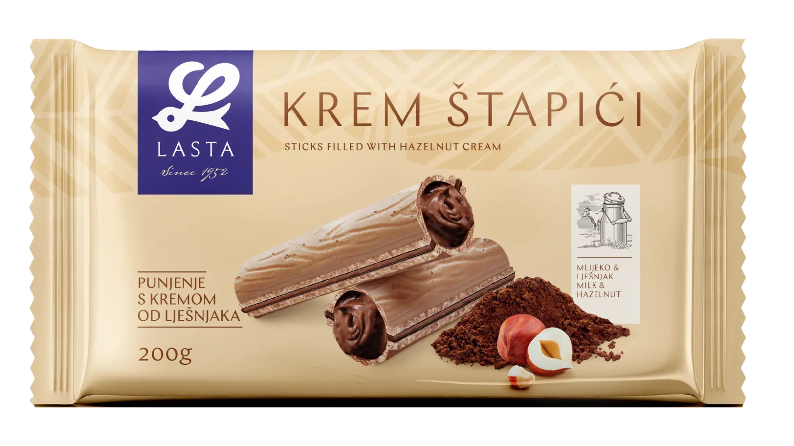 Vafl roleri LASTA kremasti lešnik 200g - Cenoteka