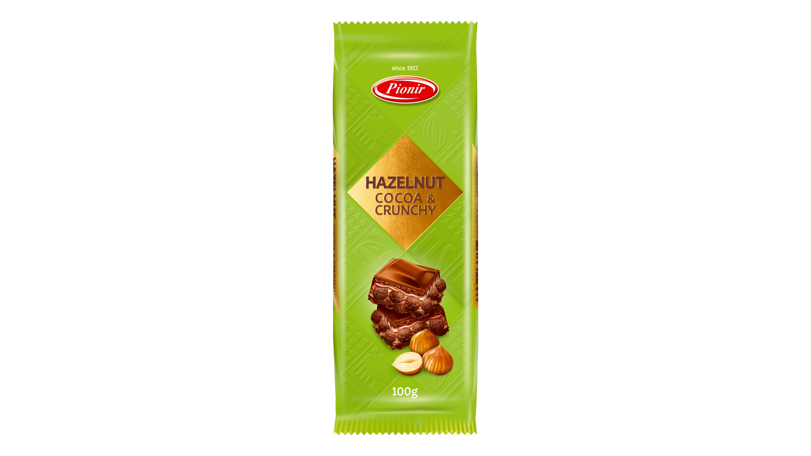 Mlečna čokolada PIONIR hazelnut cocoa & crunchy 100g - Cenoteka