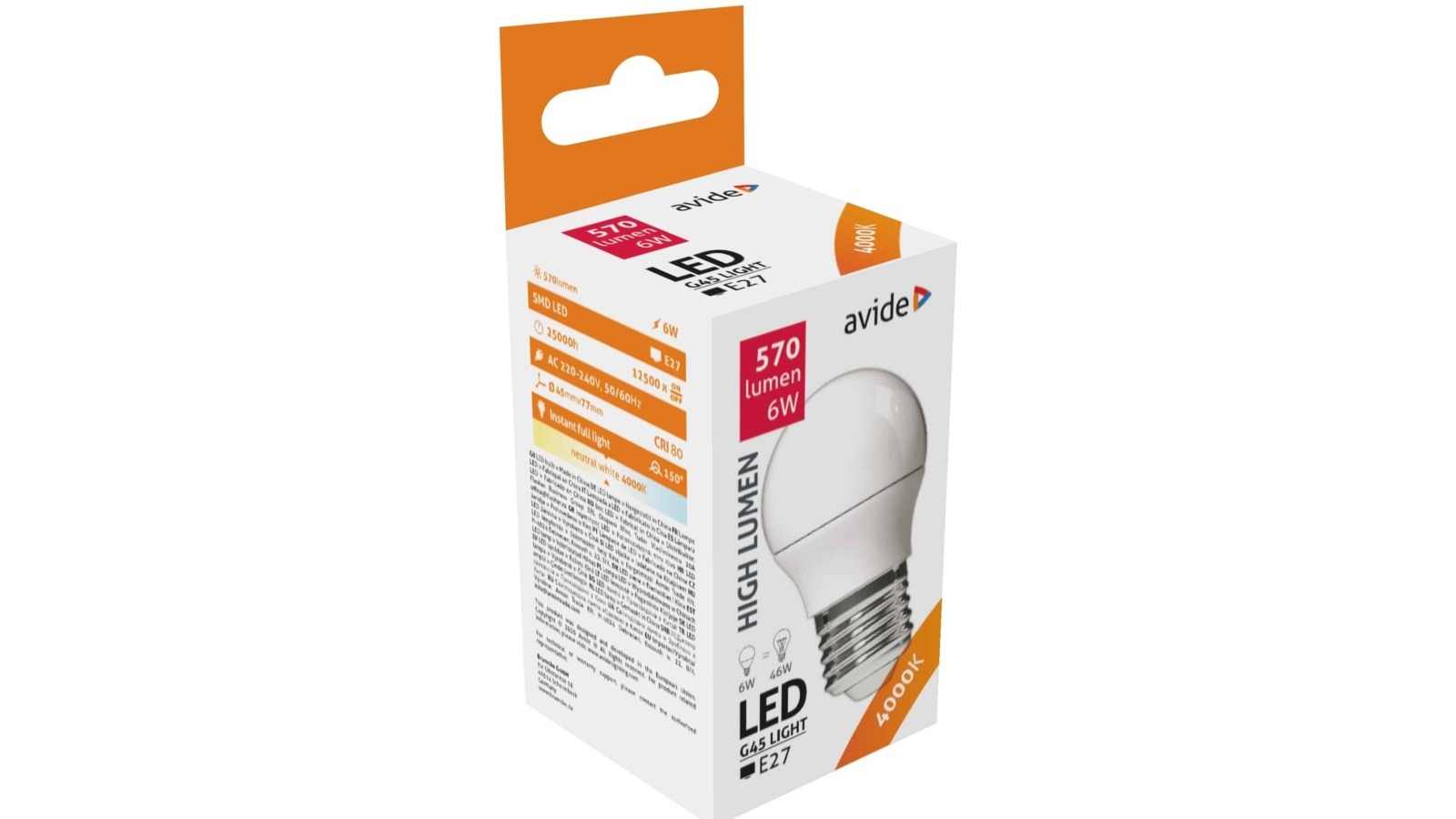 AVIDE LED mini sijalica E27 6W G45 4000K - Cenoteka