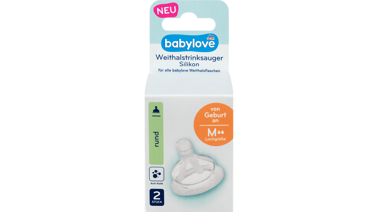 BABYLOVE okrugla silikonska cucla M (0m+) 2kom - Cene i Akcije