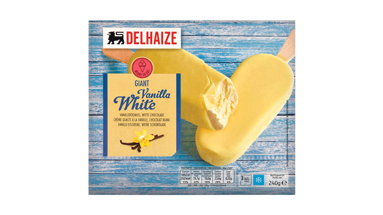 Sladoled DELHAIZE bela čokolada 3x80g - Cenoteka