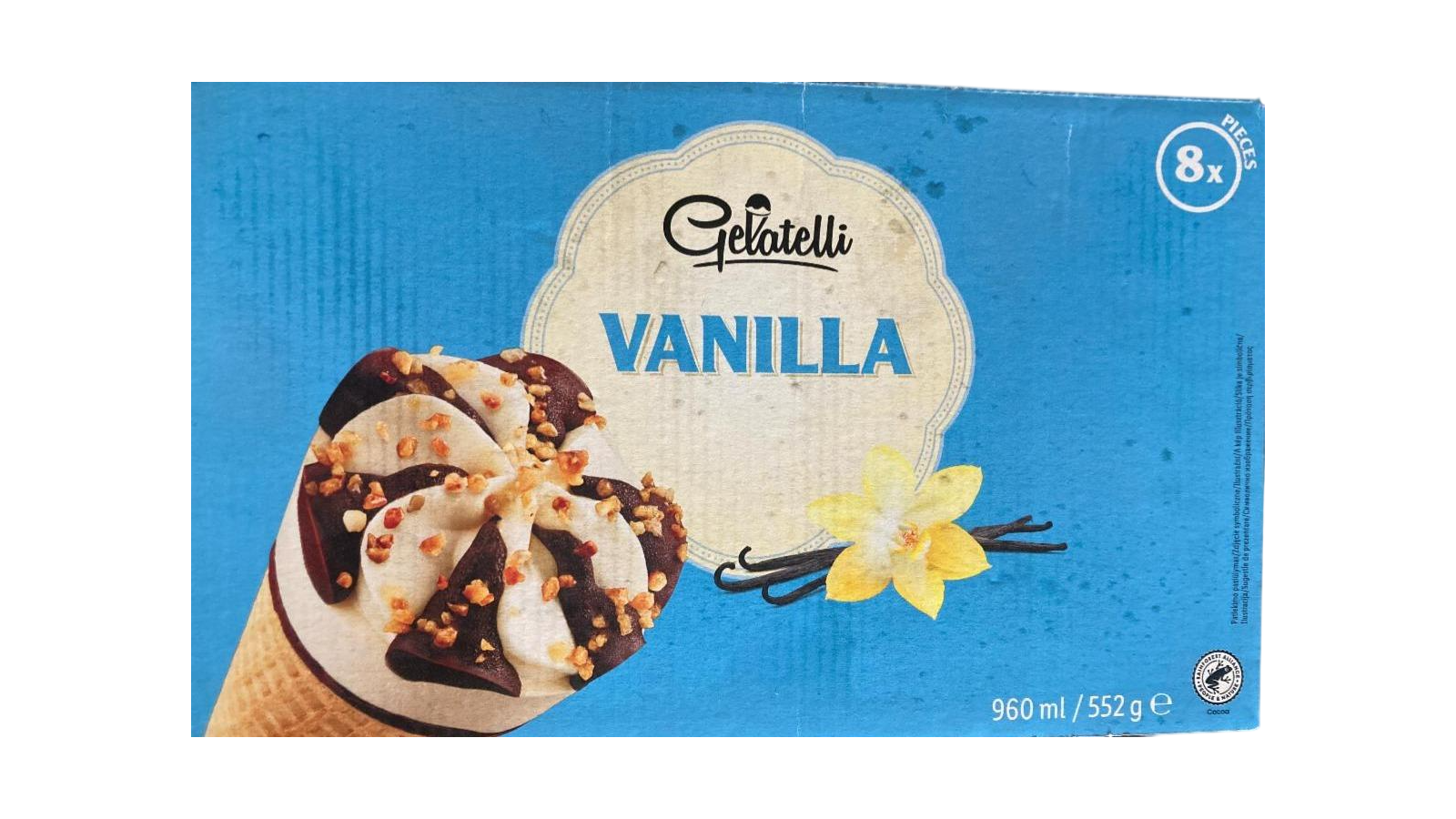 Sladoled GELATELLI vanila kornet 8x120ml - Cenoteka