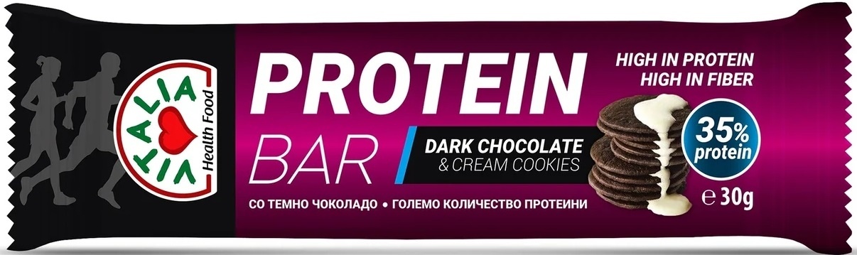 VITALIA proteinska čokoladica crna čokolada i krem kolačići 30g - Cenoteka