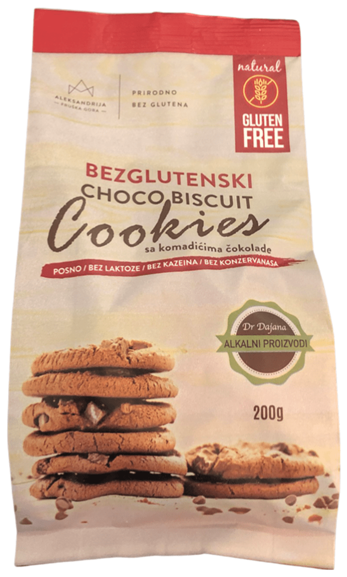 Keks ALEKSANDRIJA Cookies sa čokoladom bez glutena 200g - Cenoteka