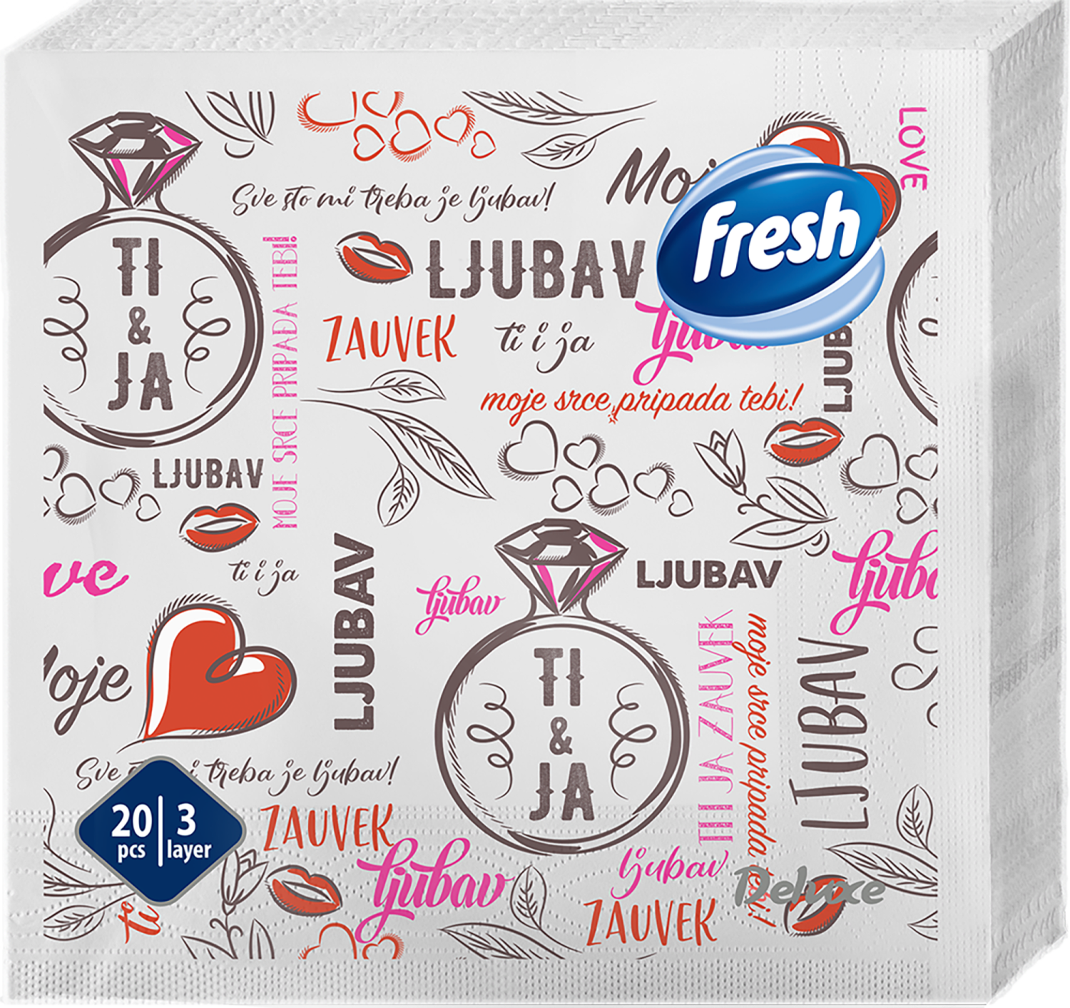 Salvete FRESH Dekor ljubav 3sloja 20kom - Cenoteka