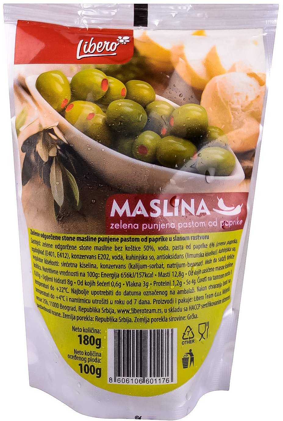 LIBERO masline zelene sa paprikom 170g - Cenoteka