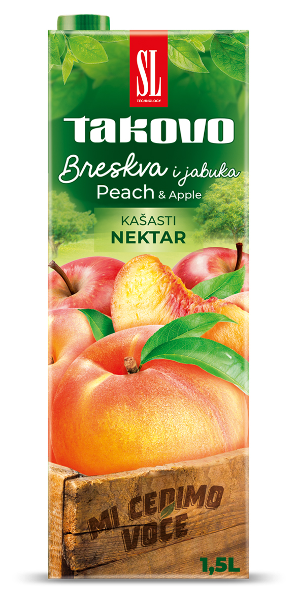 Voćni sok TAKOVO kašasti nektar breskva i jabuka 1,5l - Cenoteka