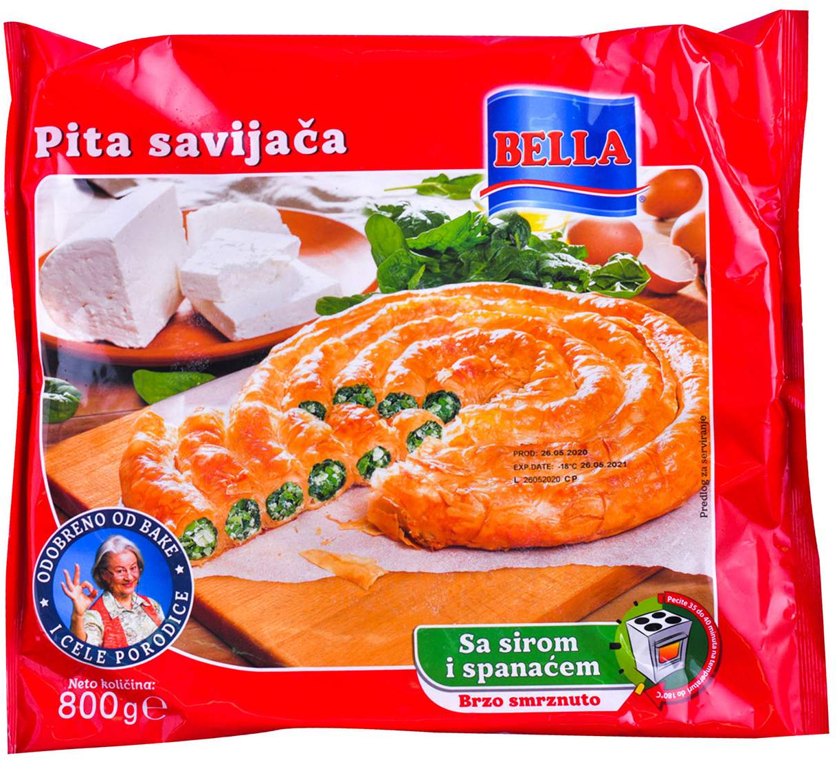 BELLA pita savijača sir spanać 800g - Cenoteka
