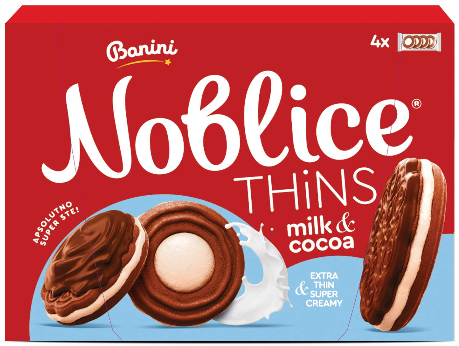 Noblice keks Thins milk & cocoa 190g - Cenoteka