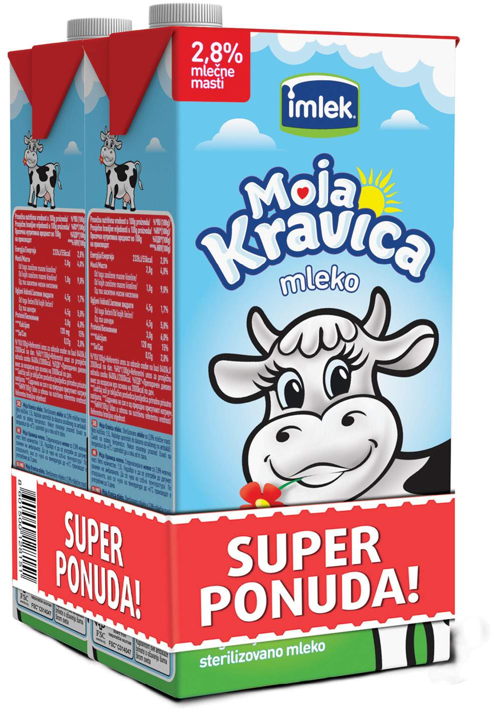 Dugotrajno mleko IMLEK Moja Kravica 2,8%mm 2x 1l - Cenoteka