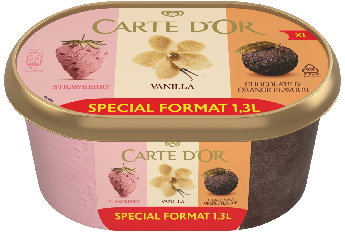 Sladoled CARTE D'OR trio New York jagoda vanila čokolada-pomorandža 1300ml - Cenoteka