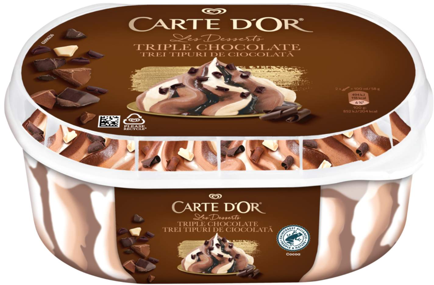 Sladoled CARTE D'OR triple chocolate 825ml - Cenoteka