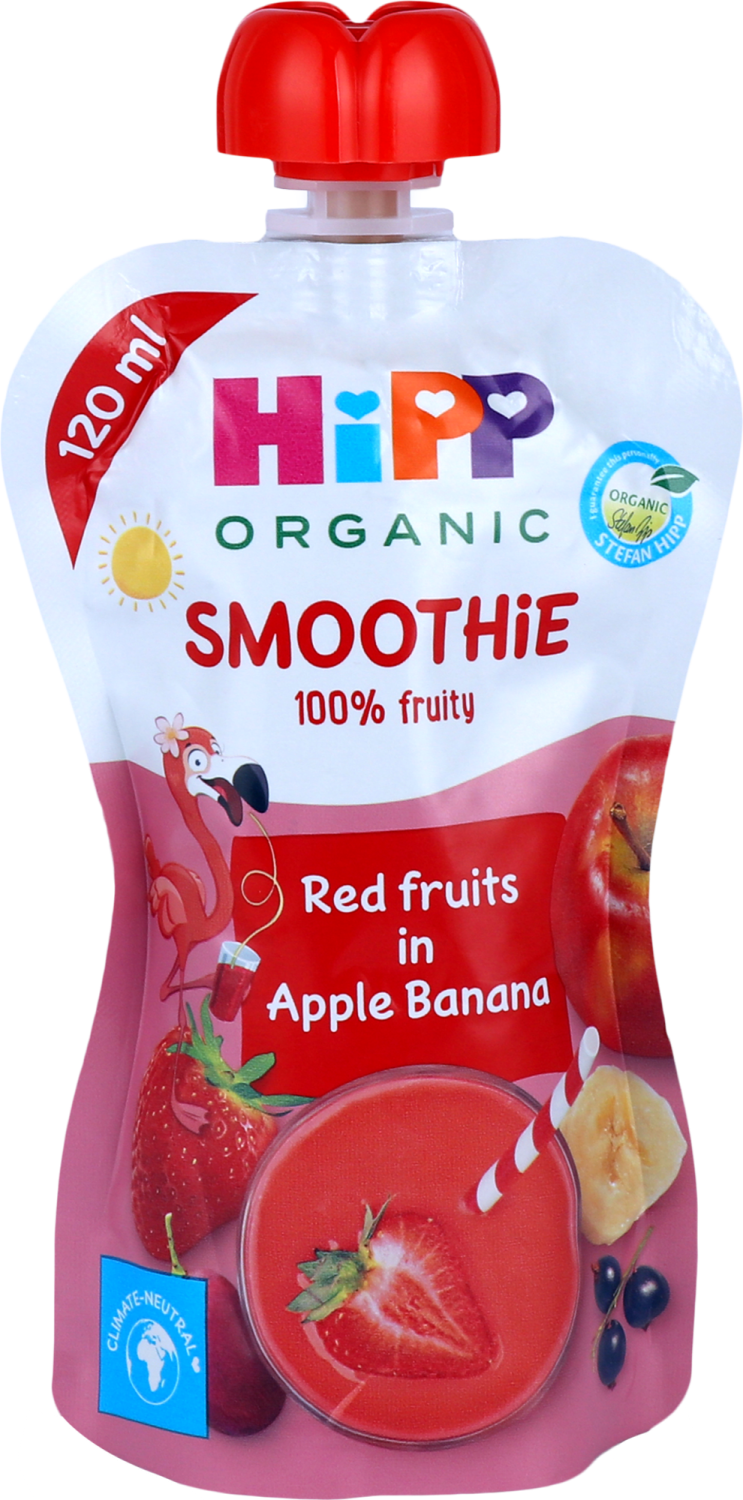 HIPP organic kašica smoothie jabuka banana crveno voće 120ml - Cenoteka