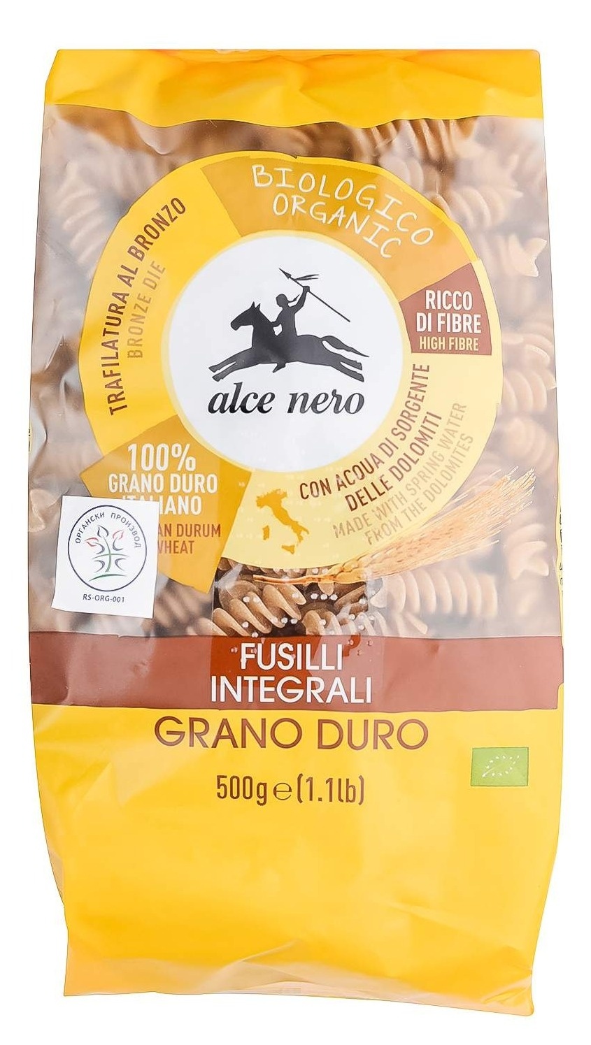 Testenina ALCE NERO bio integrale fusilli 500g - Cenoteka