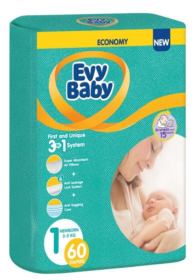 EVY BABY pelene 3u1 sistem 1 new born 60kom - Cenoteka