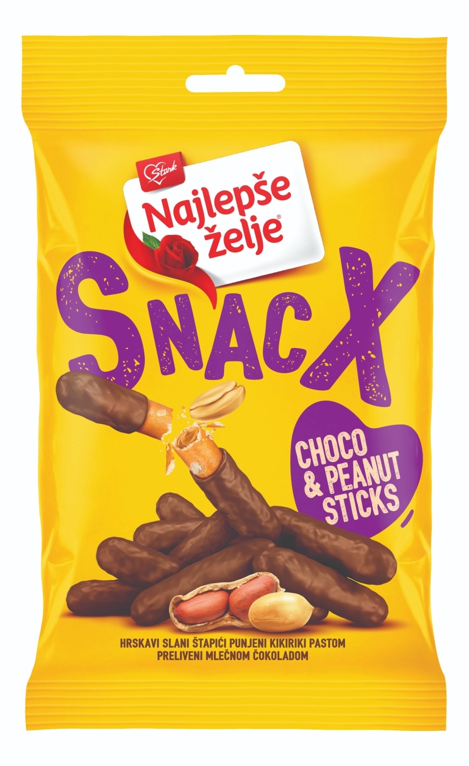 Čokoladni sticks NAJLEPŠE ŽELJE SnacX kikiriki 80g - Cenoteka