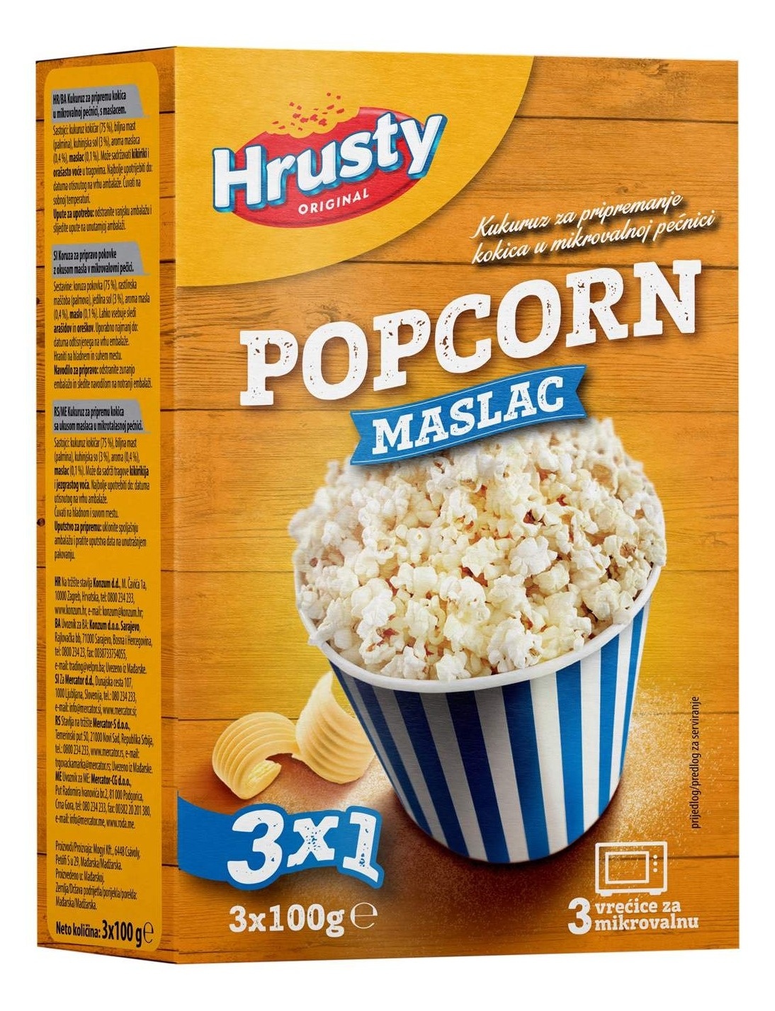 Kokice HRUSTY za mikrotalasnu maslac 3x100g - Cenoteka