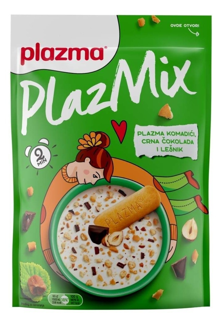PLAZMIX obrok komadići crna čokolada i lešnik 80g - Cenoteka