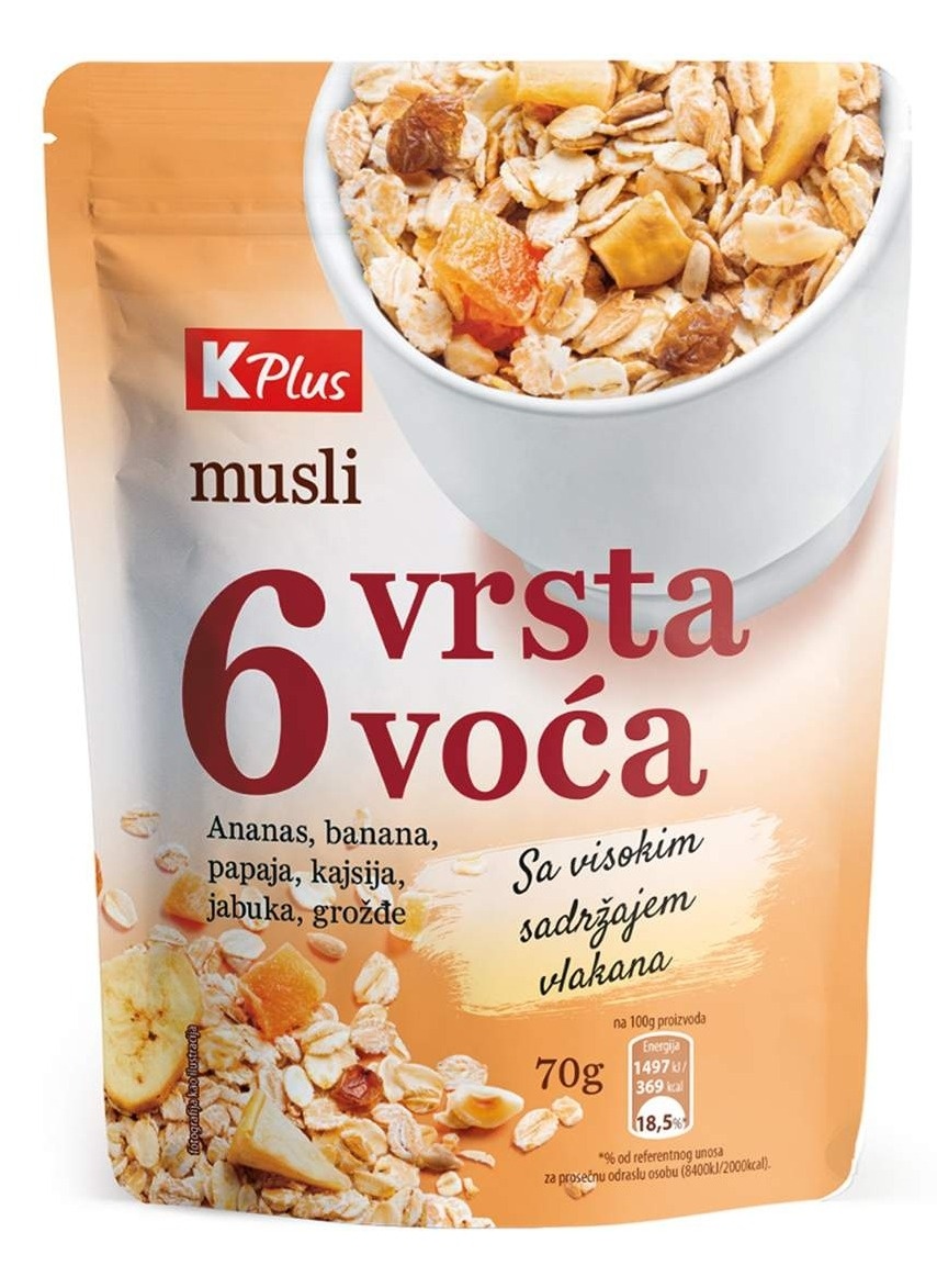 Musli K PLUS 6 vrsta voća 70g - Cenoteka