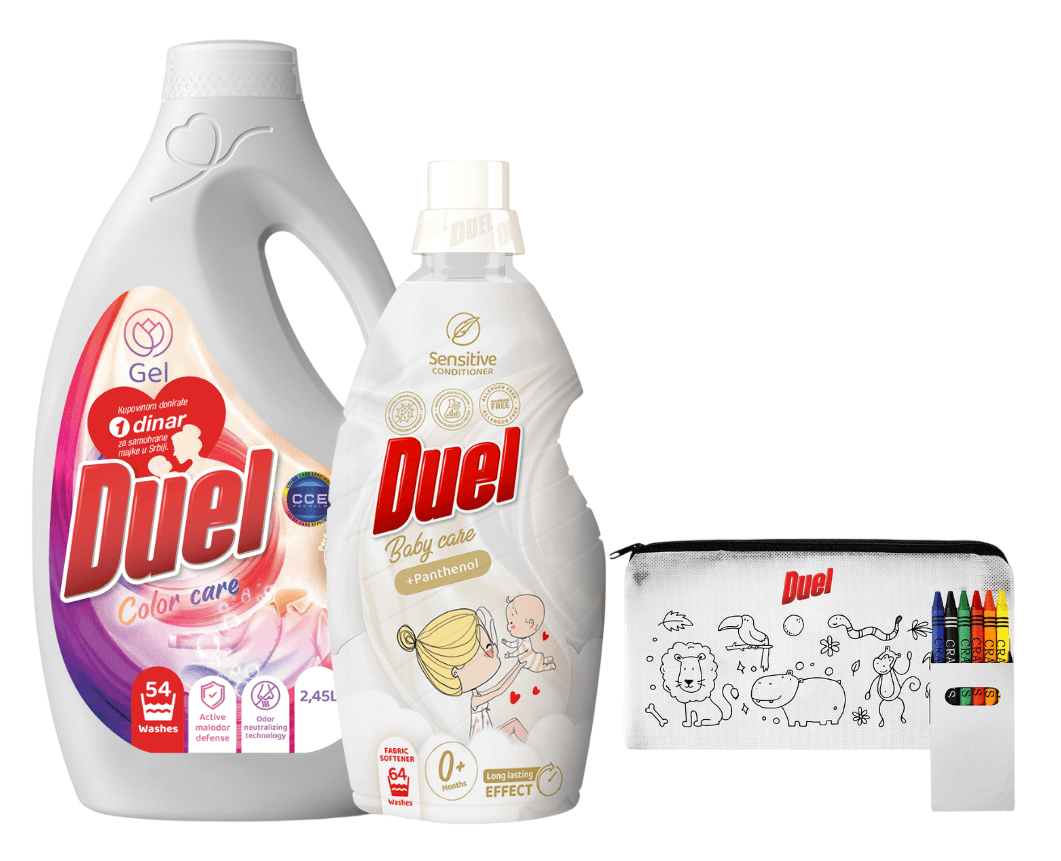 DUEL set tečni deterdžent, omekšivač i dečija pernica - Cenoteka