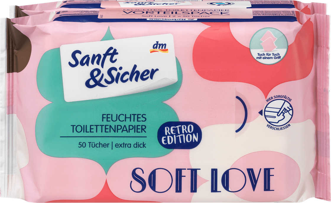 Vlažni toalet papir SANFT&SICHER soft love 2x50kom - Cenoteka