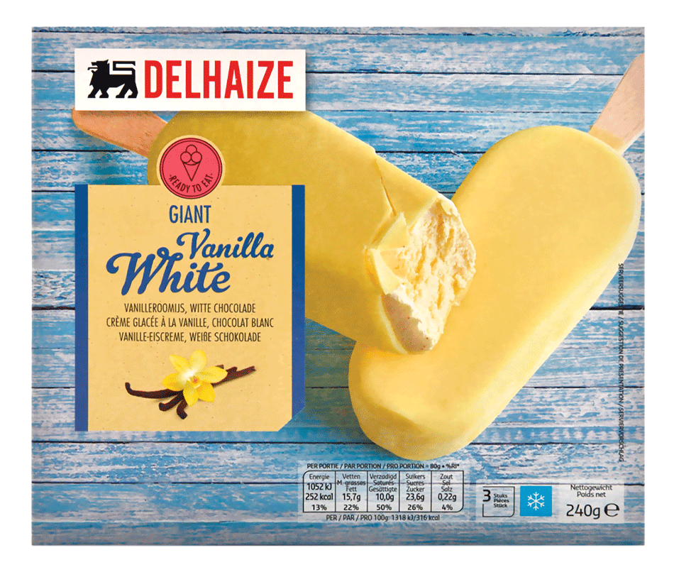 Sladoled DELHAIZE bela čokolada 3x80g - Cenoteka