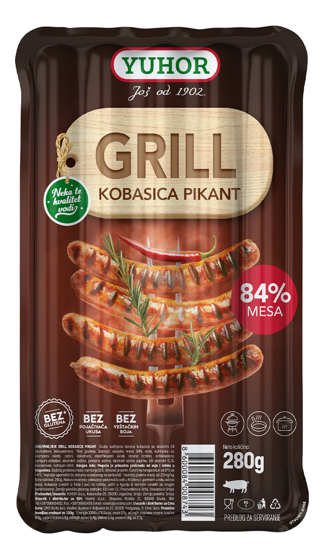 YUHOR grill kobasica pikant 280g - Cenoteka