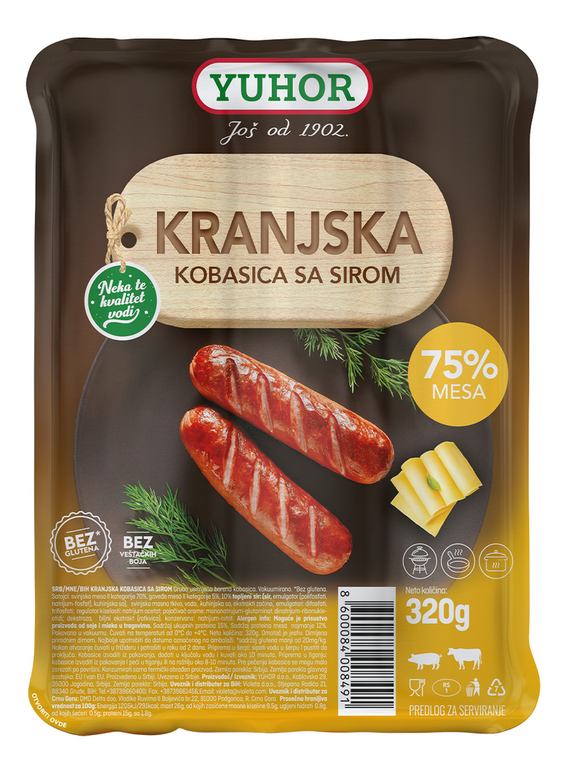 YUHOR kranjska kobasica sa sirom 320g - Cenoteka